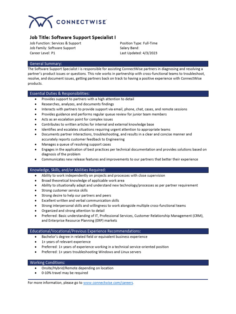 Software Support Specialist I | PDF | Troubleshooting | Skill