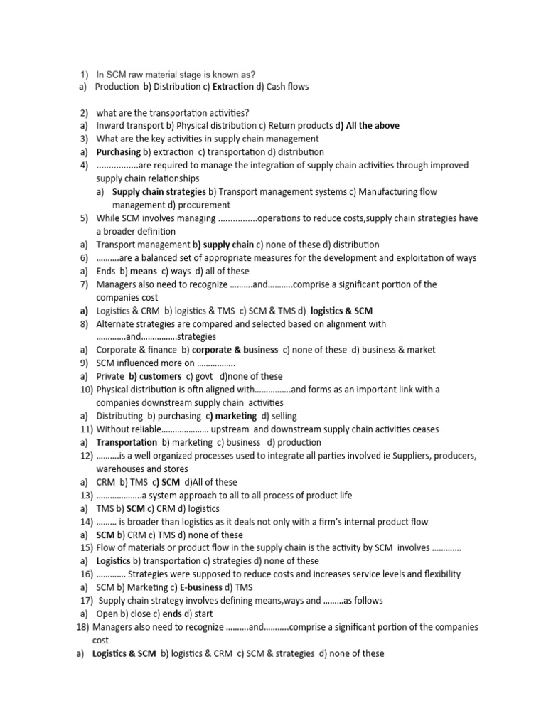 Mod - 1 Exam Q Paper | PDF | Supply Chain Management | Supply Chain