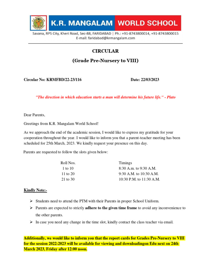 PTM and Report Card 116 | PDF