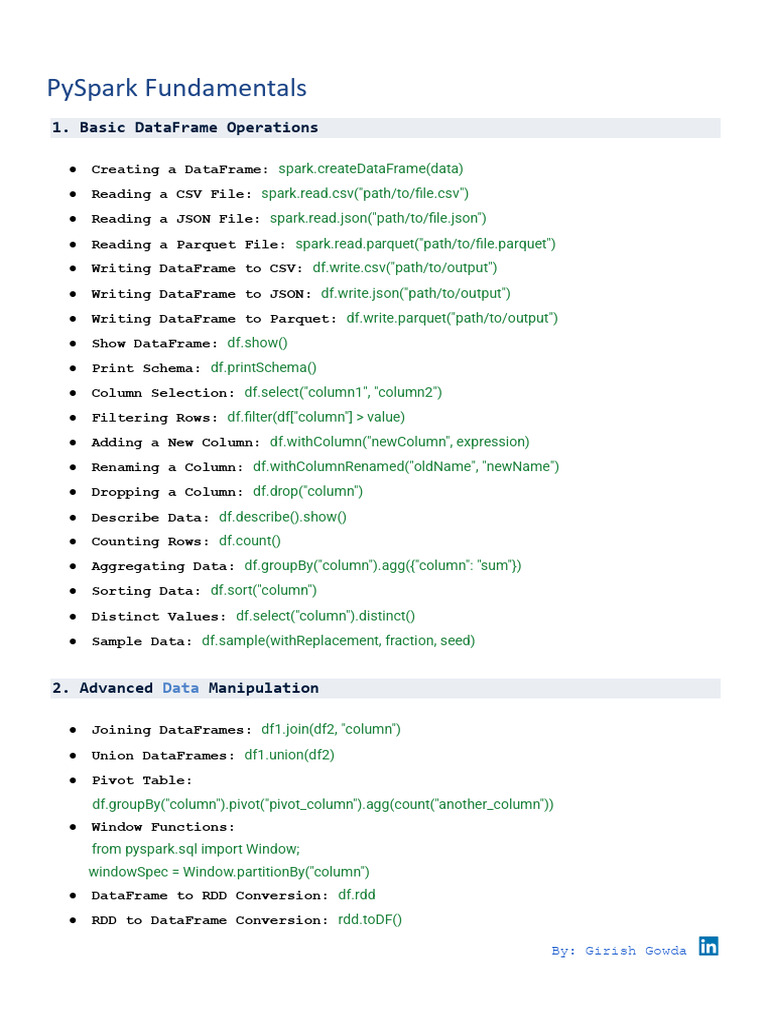 PySpark DataFrame Operations Guide | PDF | Sql | Computer Programming