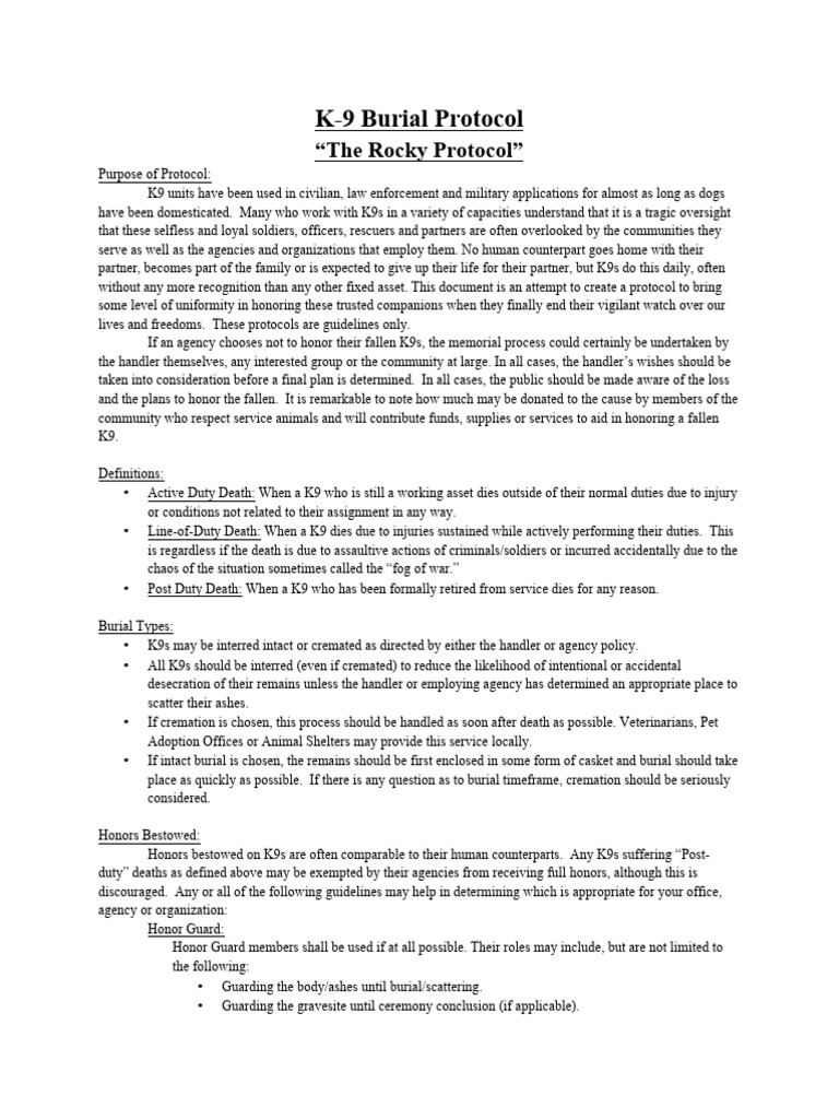 K9 Burial Protocol | PDF | Police Dog | Cremation