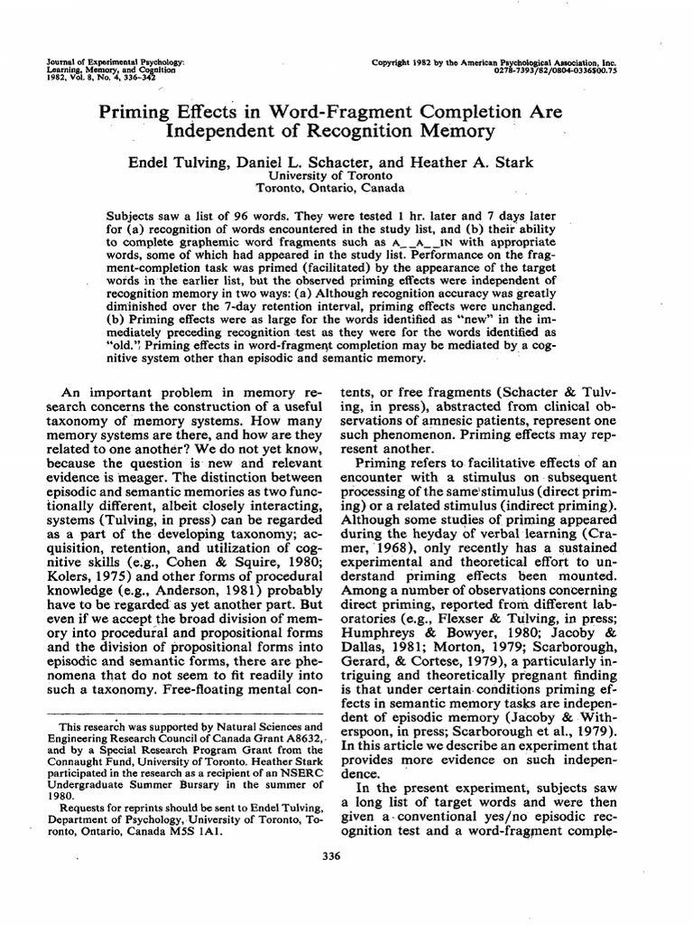 Priming and Word Fragment | PDF | Priming (Psychology) | Memory