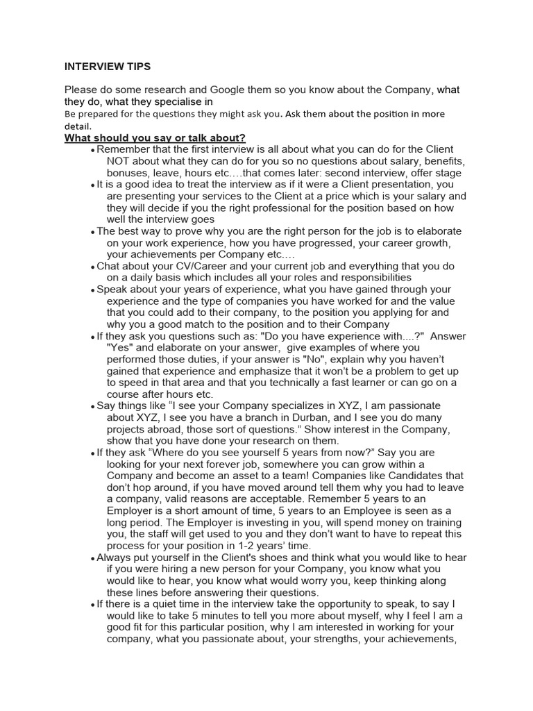 Interview Tips | PDF | Career & Growth | Business