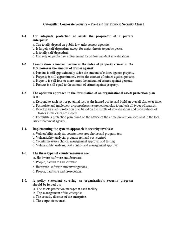 Pre Test For Physical Security I | PDF