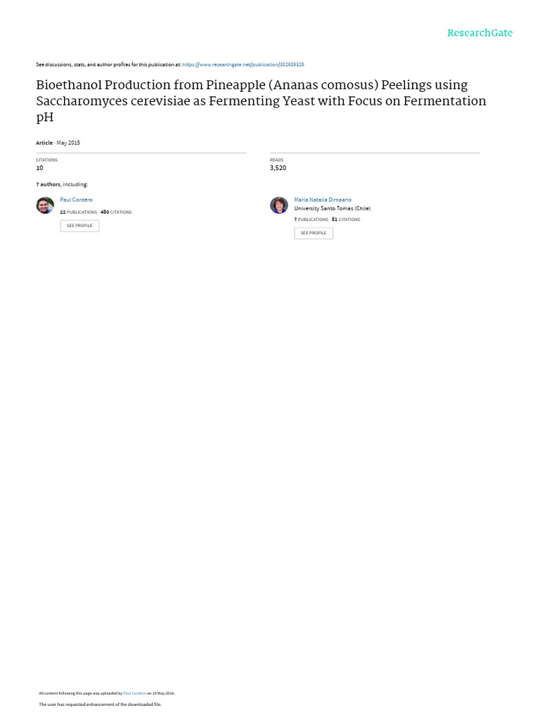 Bioethanol Production From Pineapple (Ananas | PDF | Yeast | Biofuel