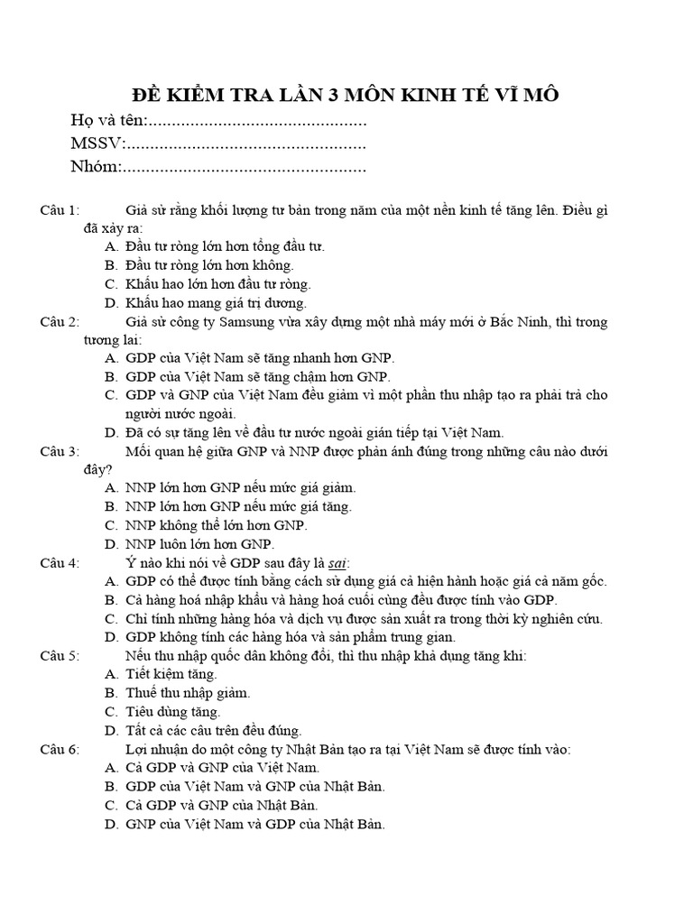 Đề Kiểm Tra KTVM - Chính Thức | PDF