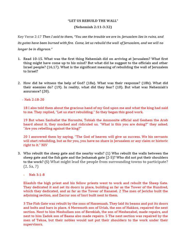 Nehemiah - Lesson One - Part 2 (LET US REBUILD THE WALL) | PDF | Bible ...