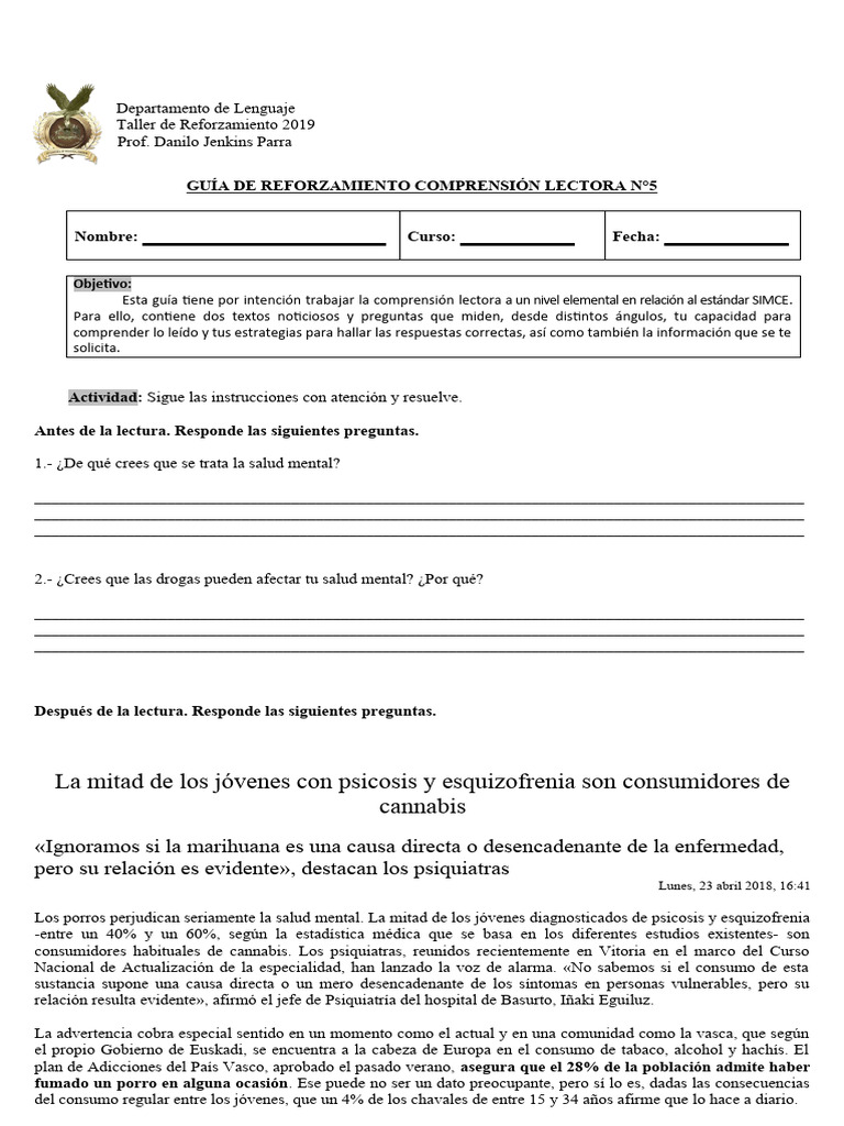 Guía N°5 - Taller de Reforzamiento Lenguaje | PDF | Psicosis | Esquizofrenia