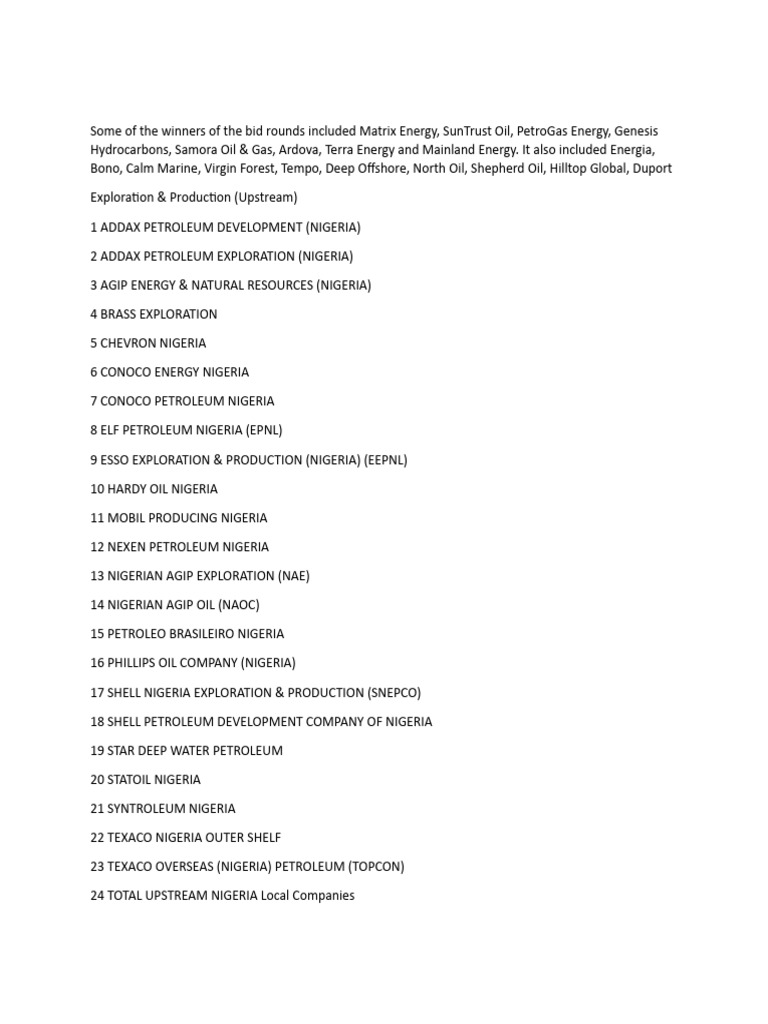 Some of The Winners of The Bid Rounds Included Matrix Energy | PDF ...