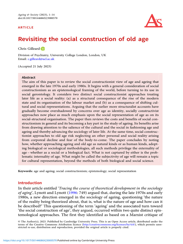Social Construction of Ageing Explained | PDF | Social Constructionism ...