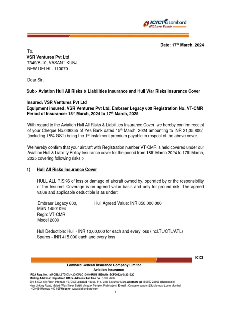 Held Cover Letter - VSR Ventures - VT-CMR.. v1 - 2024-25 | PDF ...