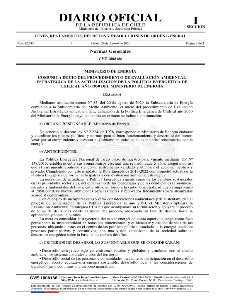 Extracto Diario Oficial | PDF | La política energética | Sustentabilidad