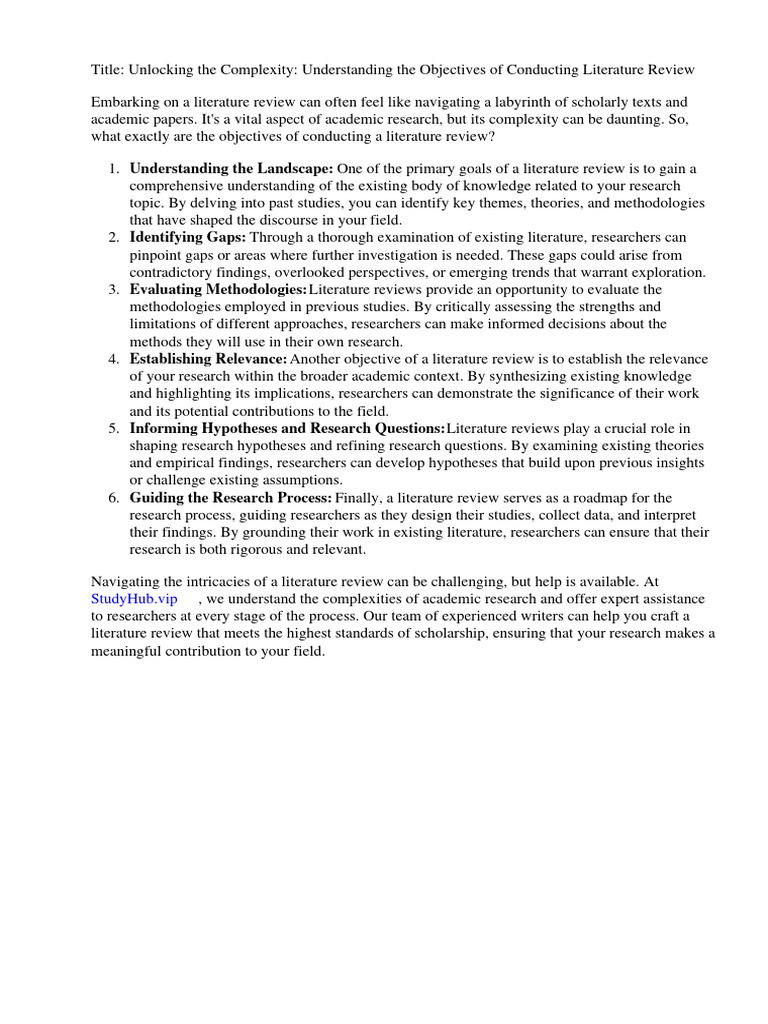 Objectives of Conducting Literature Review | PDF | Qualitative Research ...