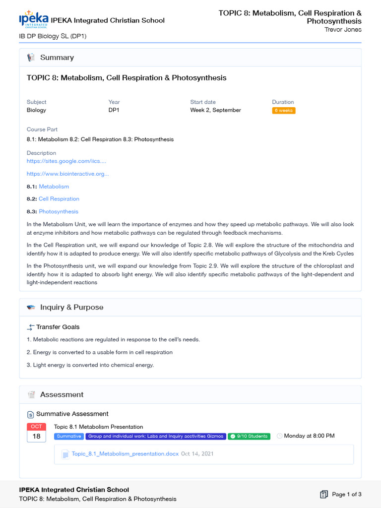 TOPIC 8 Metabolism Cell Respiration Photosynthesis | PDF | Metabolism ...