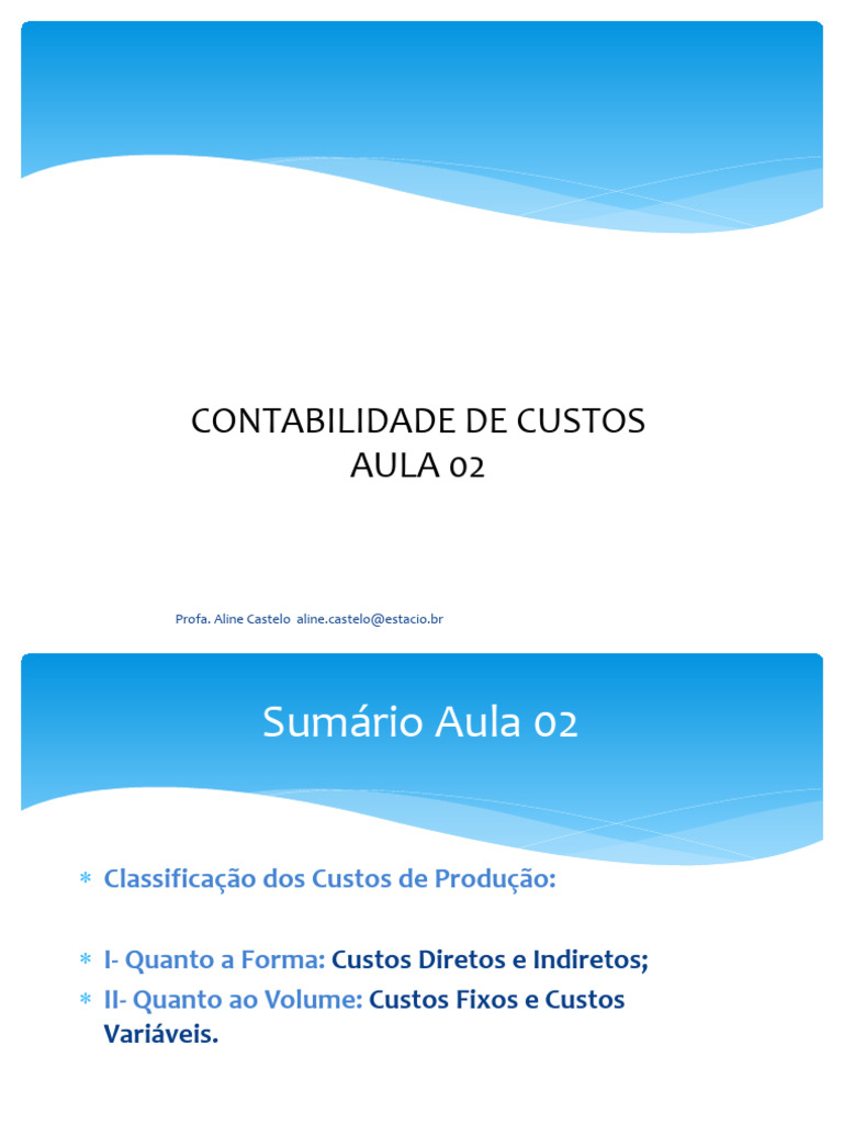 Aula 02 Contabilidade de Custos | PDF | Despesa | Contabilidade