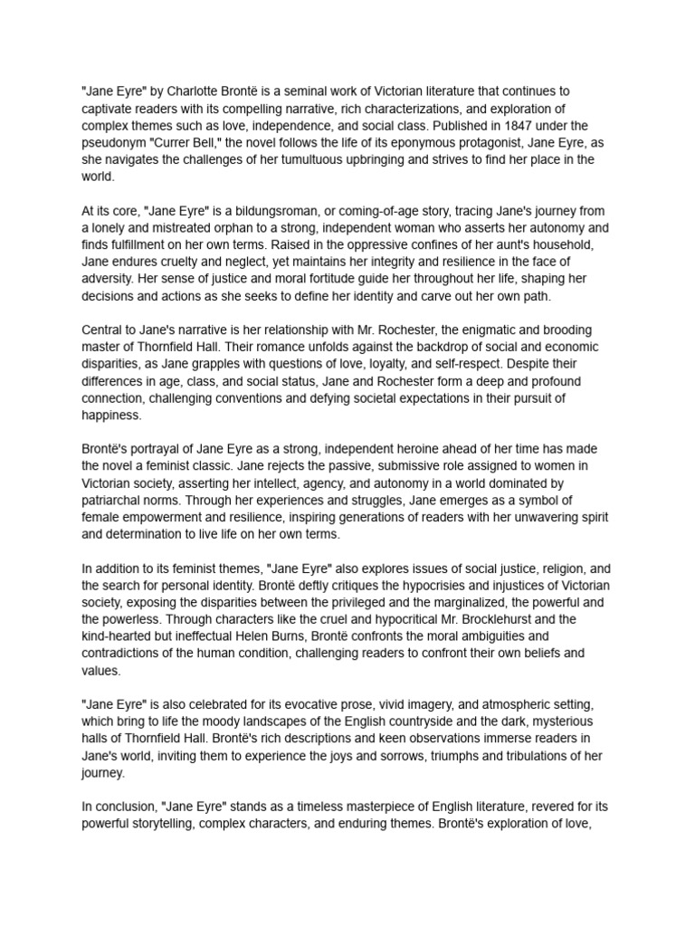 Jane Eyre - Essay | PDF | Jane Eyre