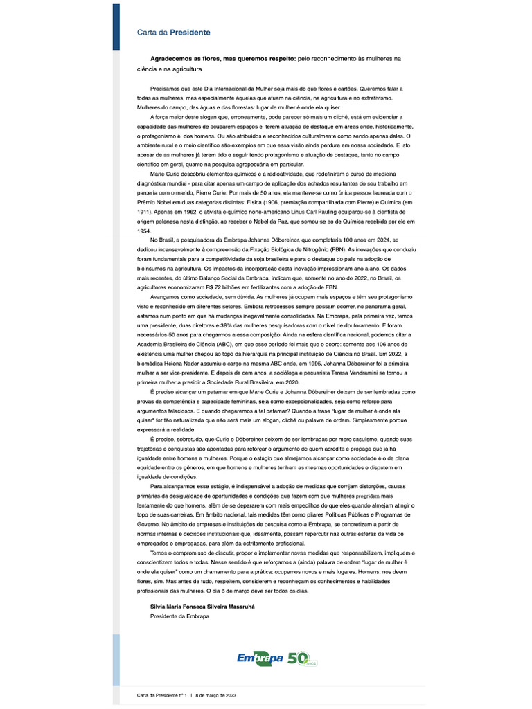 Carta Da Presidente | PDF