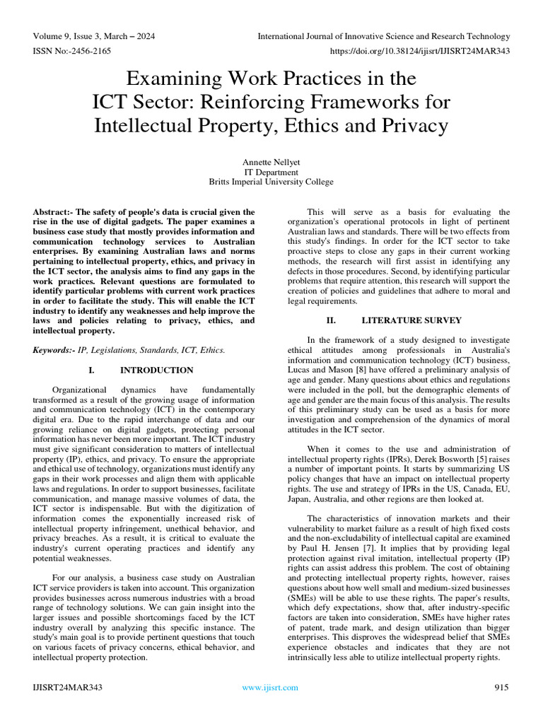 Examining Work Practices in The ICT Sector: Reinforcing Frameworks For ...
