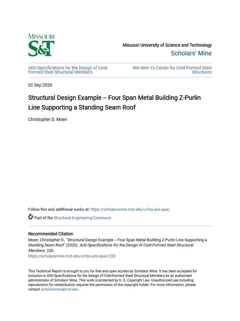 Structural Design Example - Four Span Metal Building Z-Purlin Li | PDF ...