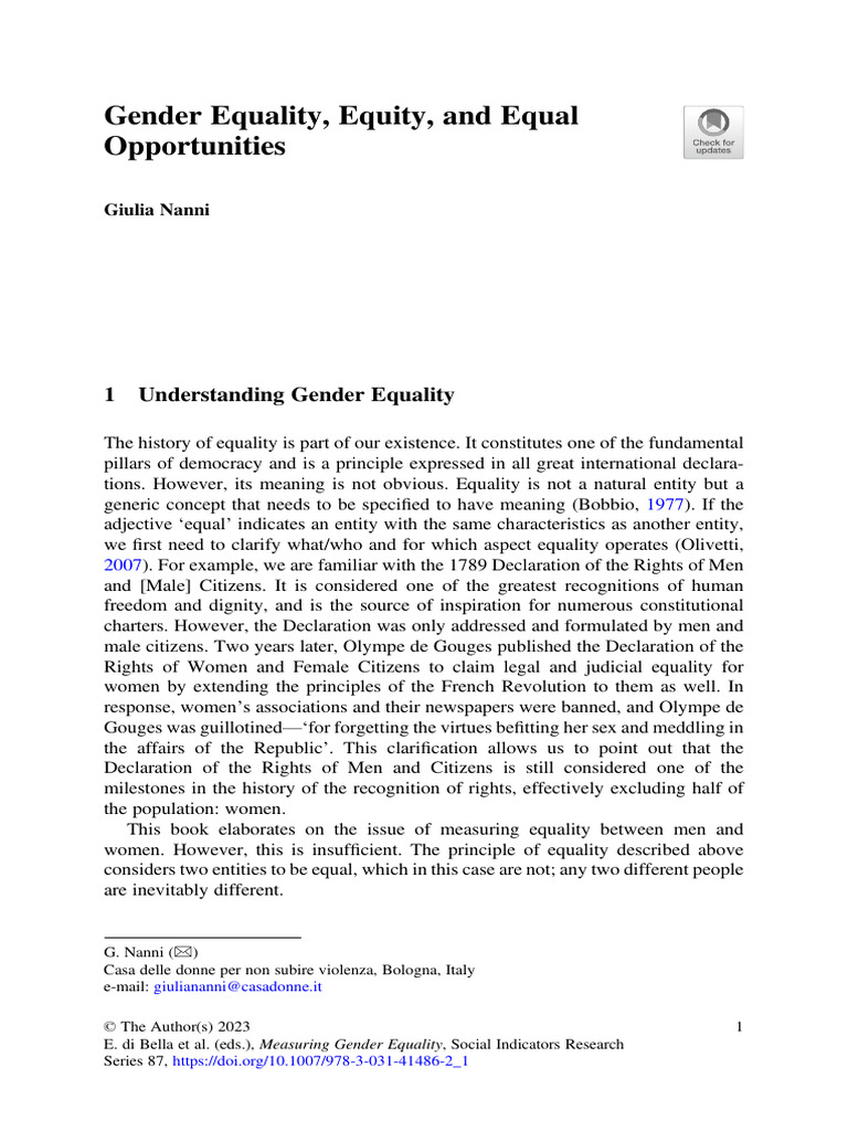 Gender Equality Equity and Equal Opportunities | PDF