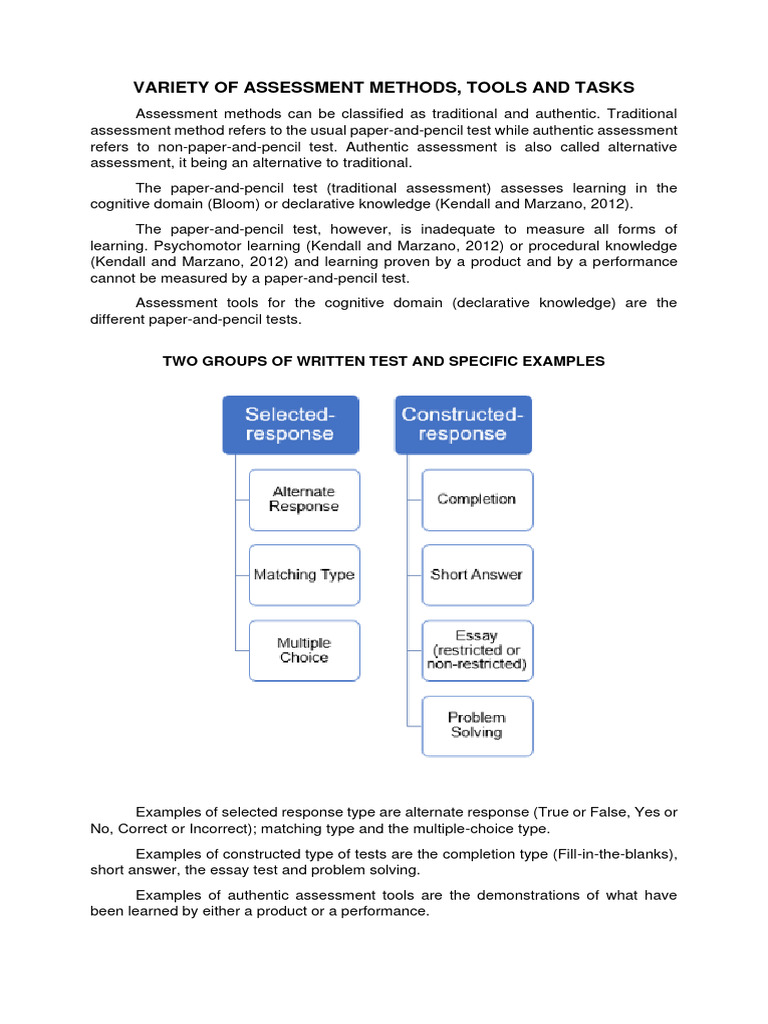 M2 - Lesson 2 - Variety of Assessment Methods Tools and Tasks | PDF