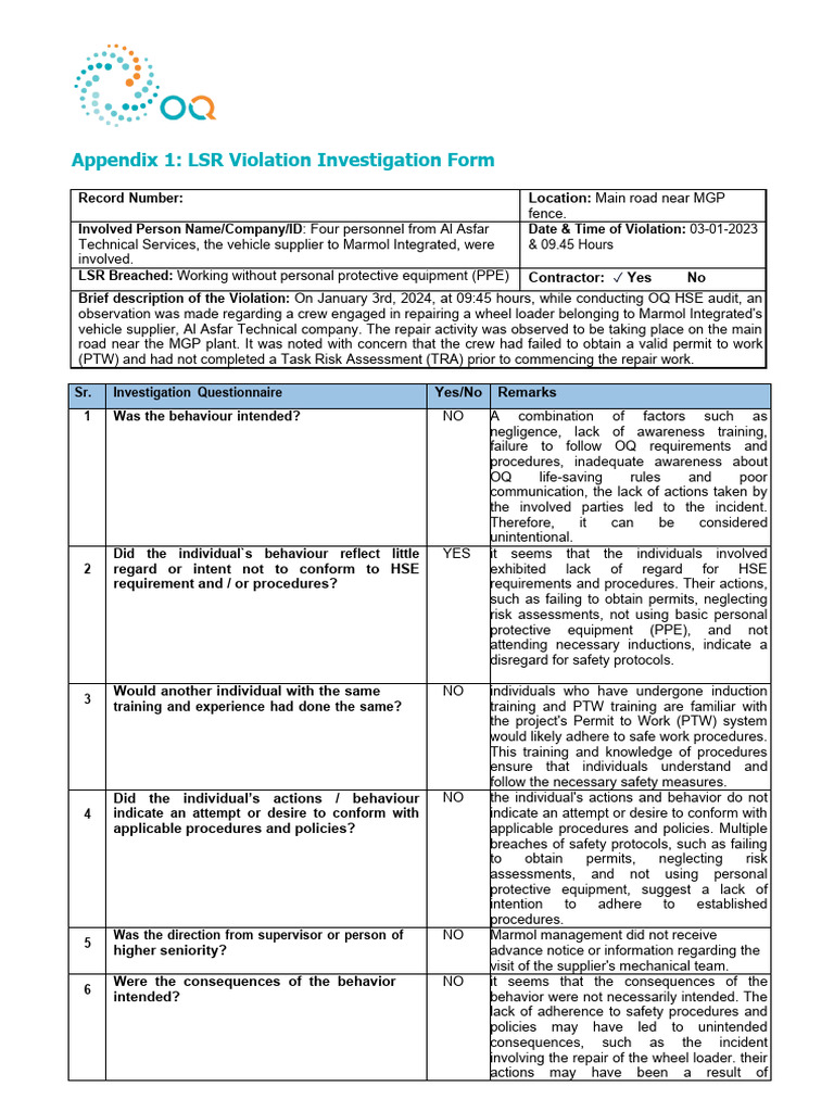 LSR Violations Investigation PTW | PDF