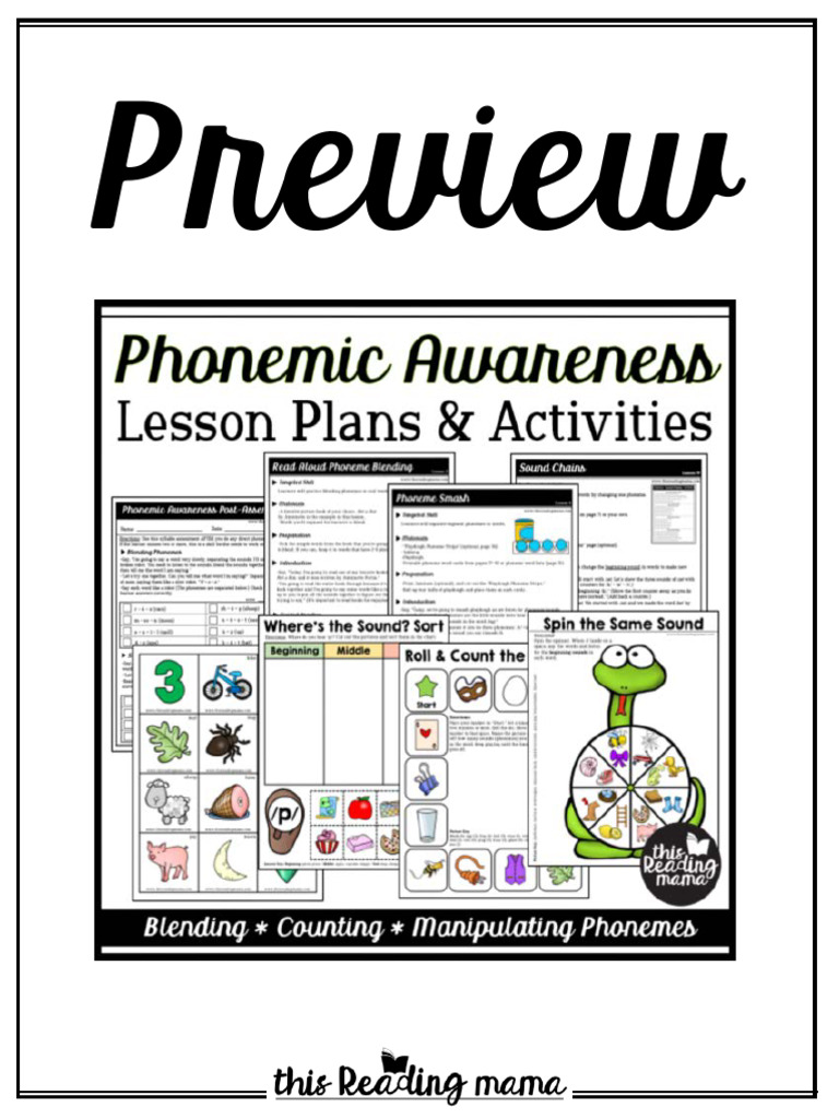 Phonemic Awareness Lesson Plans and Activities PREVIEW | Download Free ...