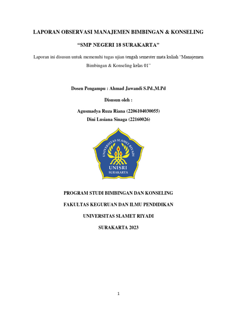 Laporan Observasi Manajemen BK Kelas 01 - 4 | PDF