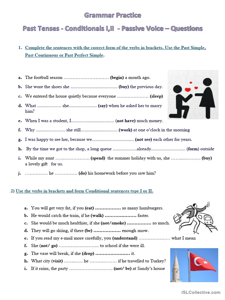 Grammar Practice Past Tenses - Conditionals I,II - Passive Voice ...
