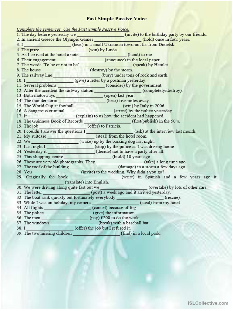Past Simple Passive Voice Exercises | PDF | Games & Activities