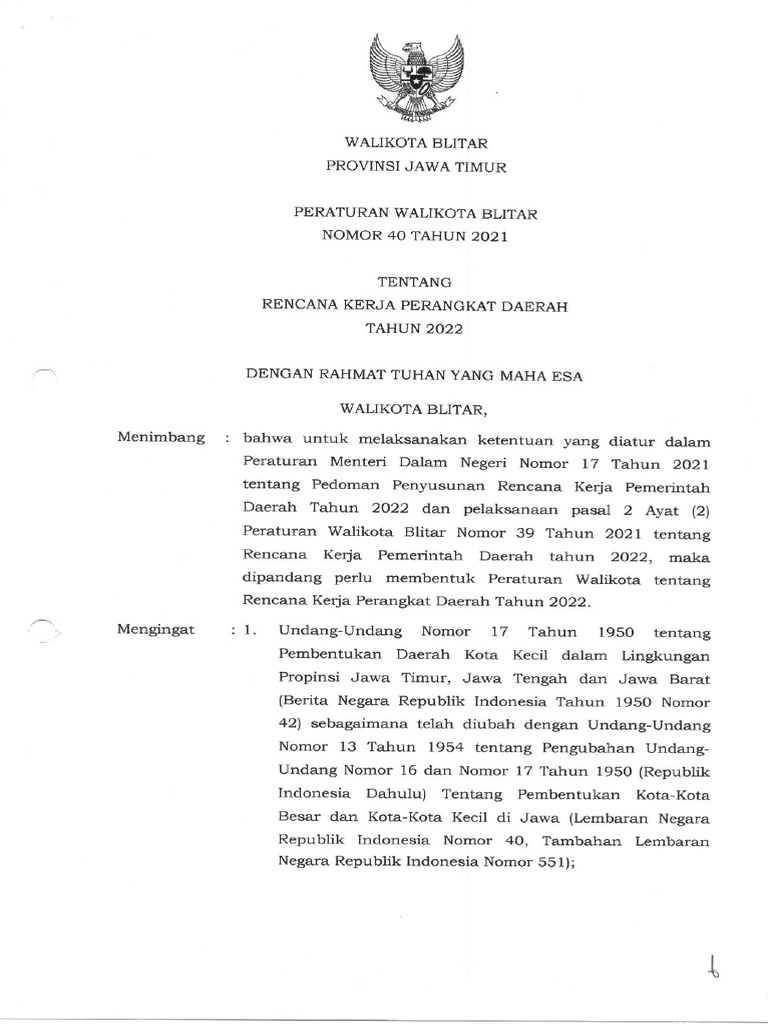 Perwali 40 Tahun 2021 | PDF