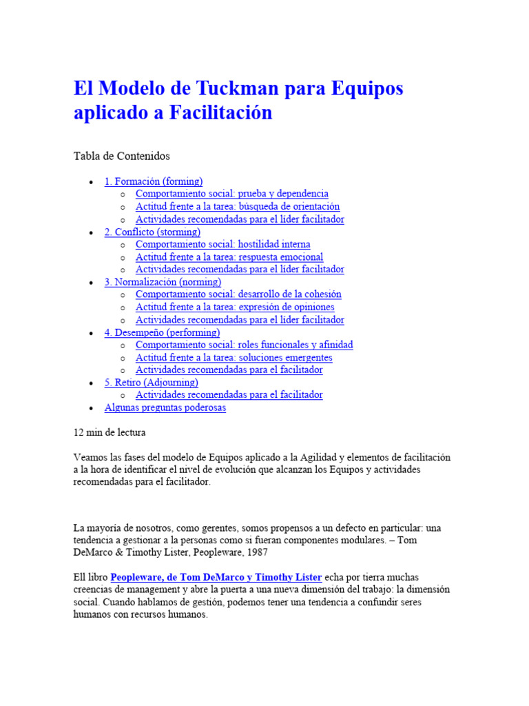 Tuckman: Fases de Equipos y Facilitación | PDF | Relaciones personales ...