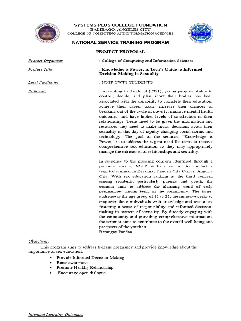 NSTP Proposal Sex Education 1 | Download Free PDF | Sex Education ...