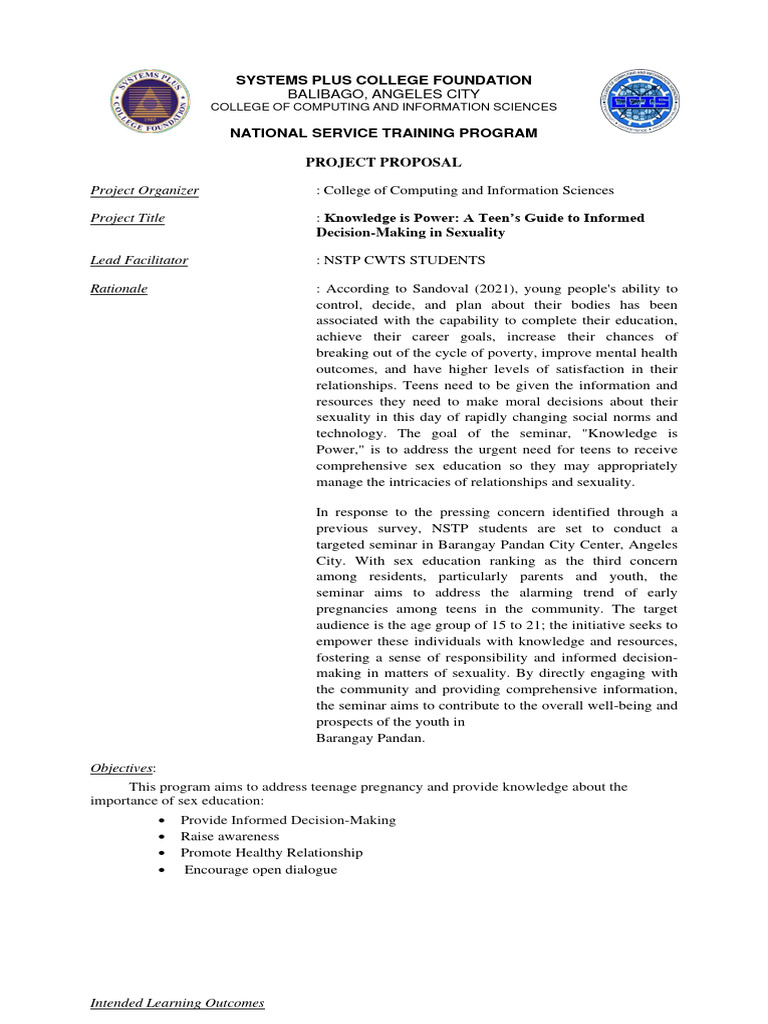 Teen Sexuality Education Seminar Proposal | PDF | Sex Education ...