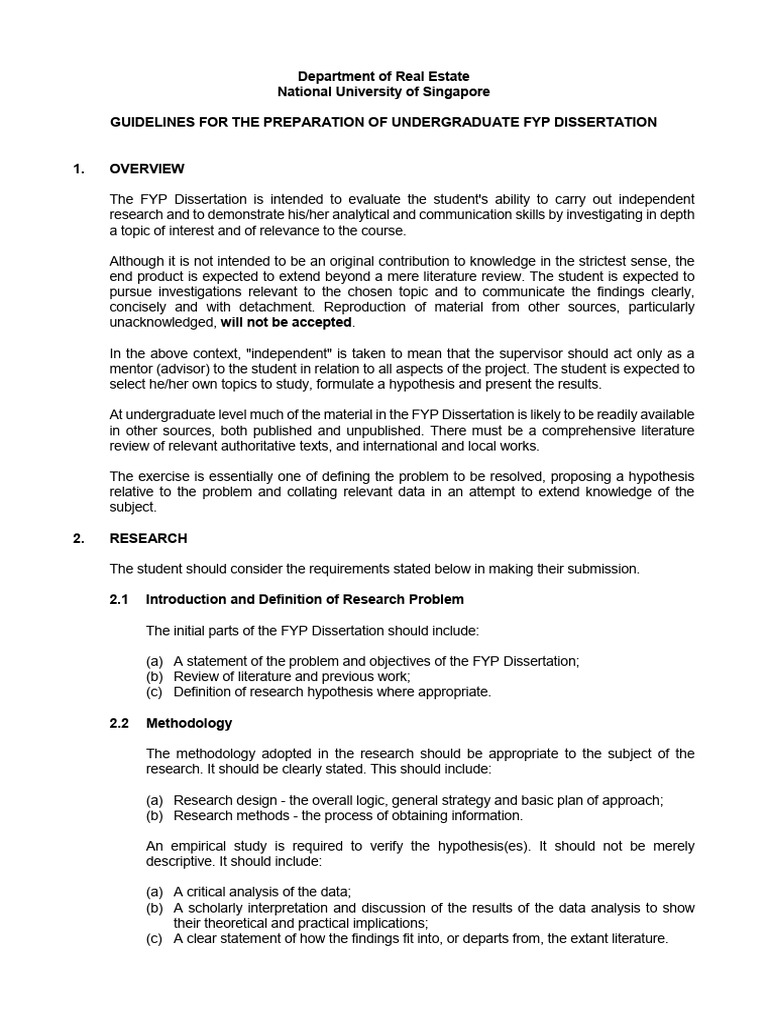 Fyp Dissertation Guidelines Pdf Methodology Thesis