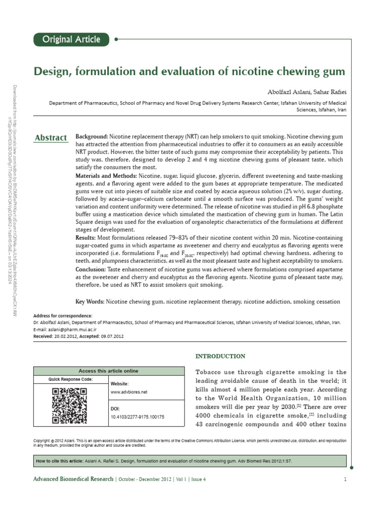 Dokumen Keilmiahan Design, Formulation and Evaluation of Nicotine ...