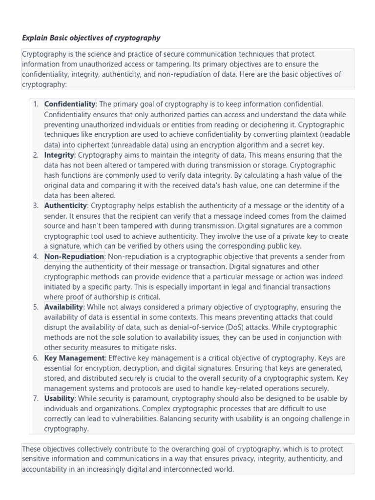Explain Basic Objectives of Cryptography | PDF | Cryptography | Public Key Cryptography