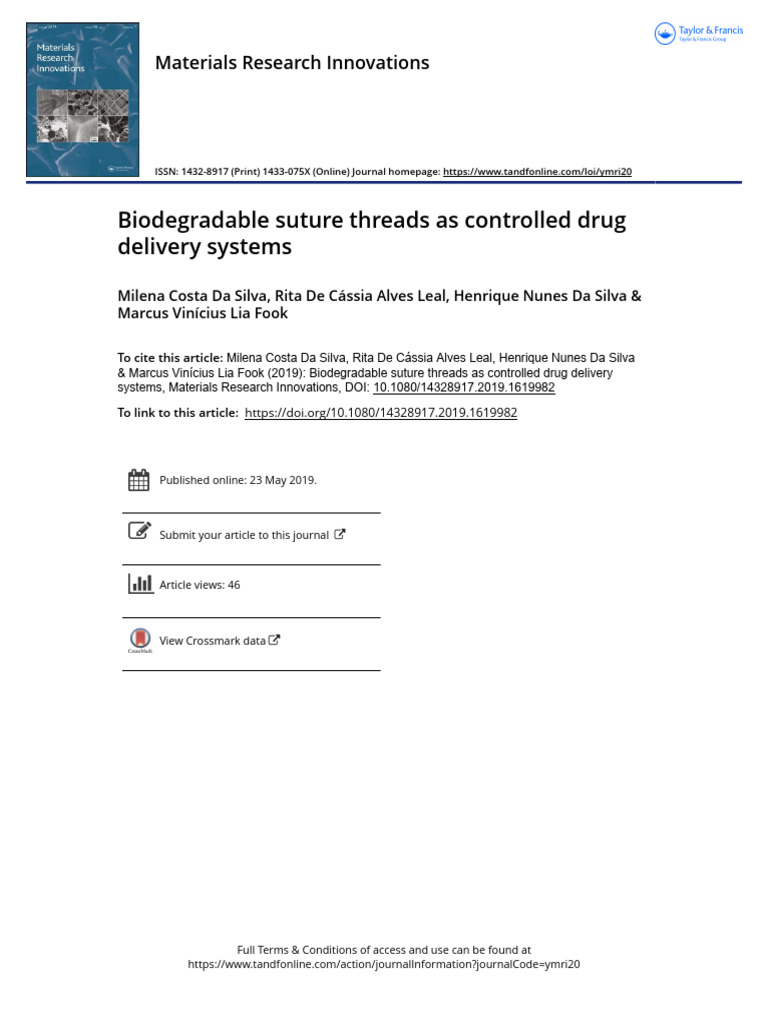 Biodegradable Sutures for Drug Delivery | PDF | Biodegradation ...