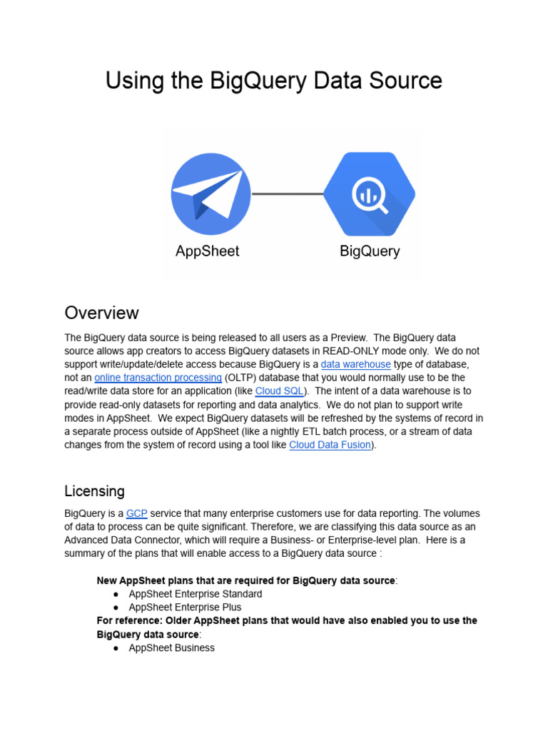 Using The BigQuery Datasource - Preview User Guide-V2 | Download Free PDF | Data Warehouse ...