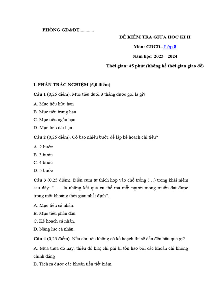 De Thi GK 2 GDCD 8 CD de 1 | PDF