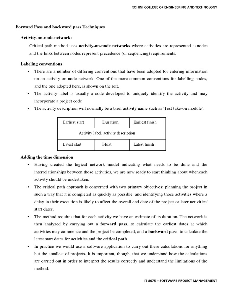 Forward Pass and Backward Pass Techniques Activity-On-Node Network | Download Free PDF ...