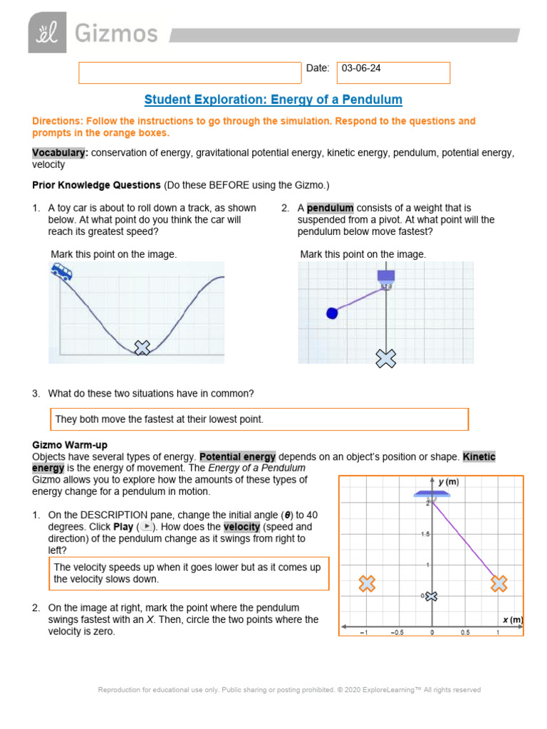 Jonathan Goldson - PE & KE Pendulum Gizmo | PDF | Potential Energy ...