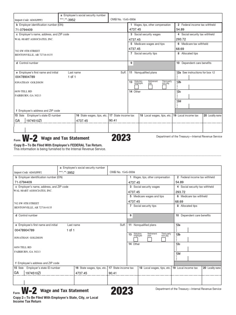 Wage and Tax Statement: OMB No. 1545-0008 | Download Free PDF | Earned ...