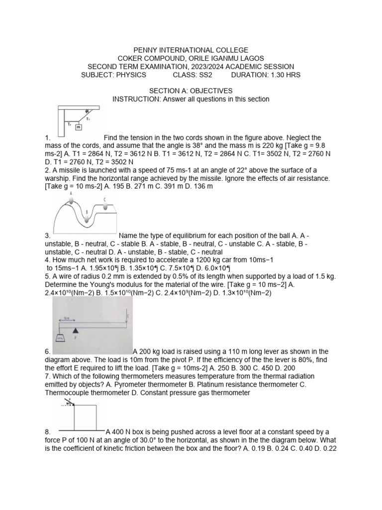 Physics Exam ss2 2nd Term | Download Free PDF | Electron | Force