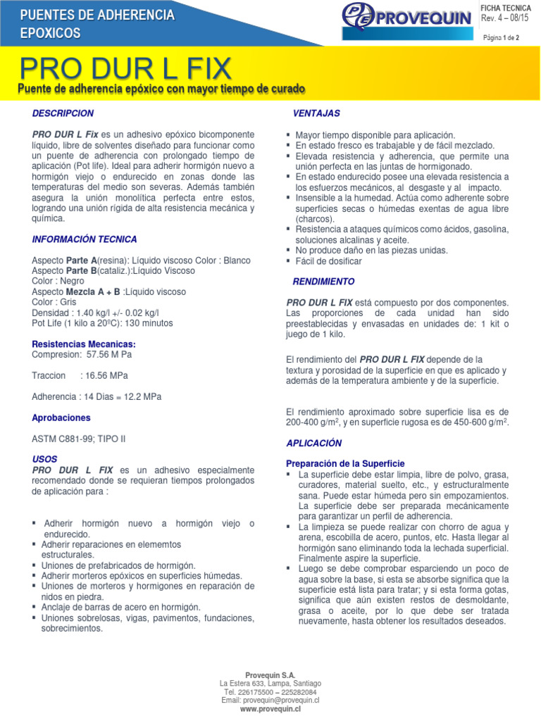 Pro Dur L Fix | PDF | Hormigón | Materiales