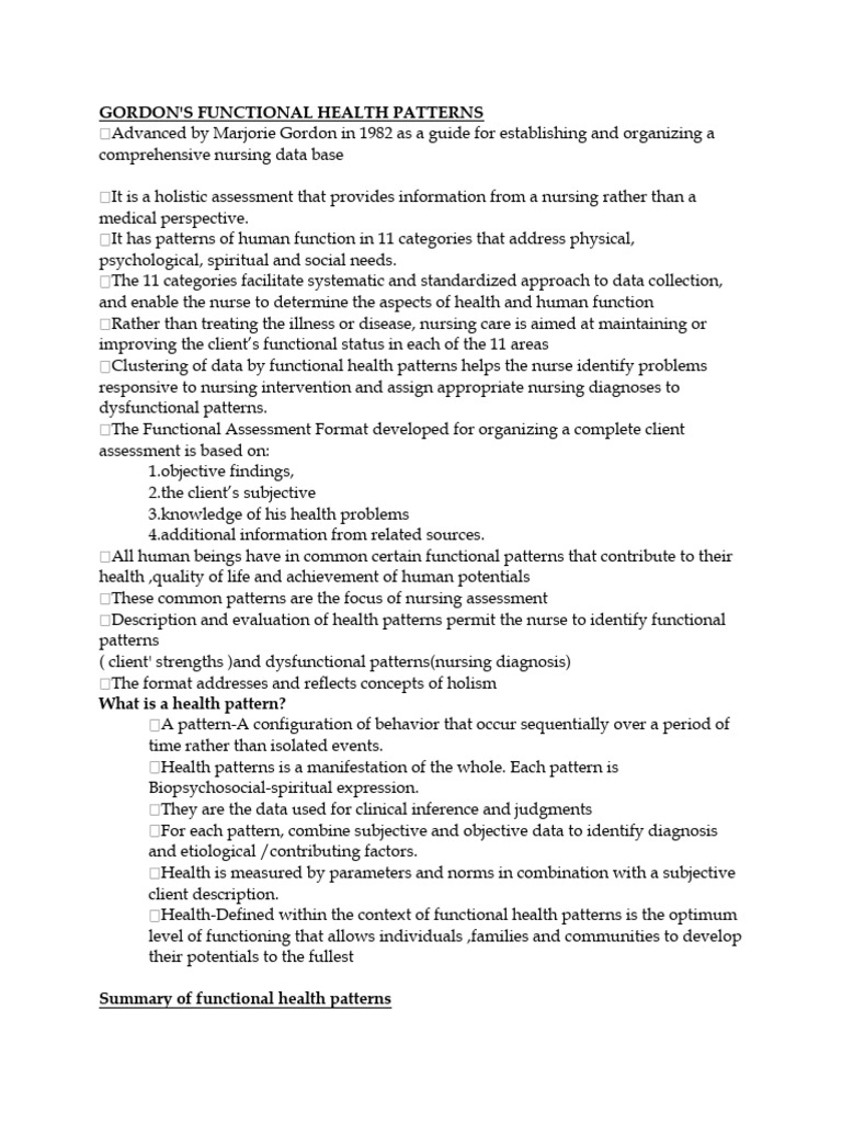 Gordon's Functional Health Patterns | PDF | Urinary Incontinence | Nursing