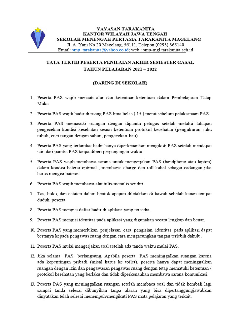 Tatib Peserta - PAS GASAL 2021-2022 | PDF