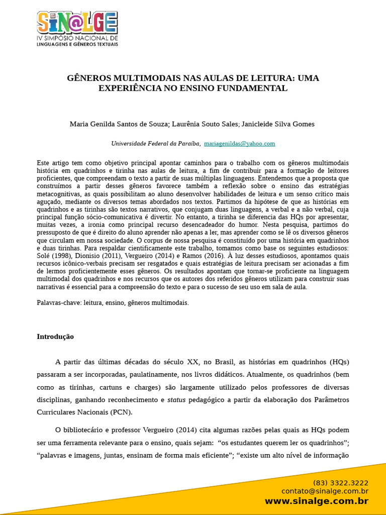 Texto 03_gêneros Multimodais Nas Aulas de Leitura | PDF