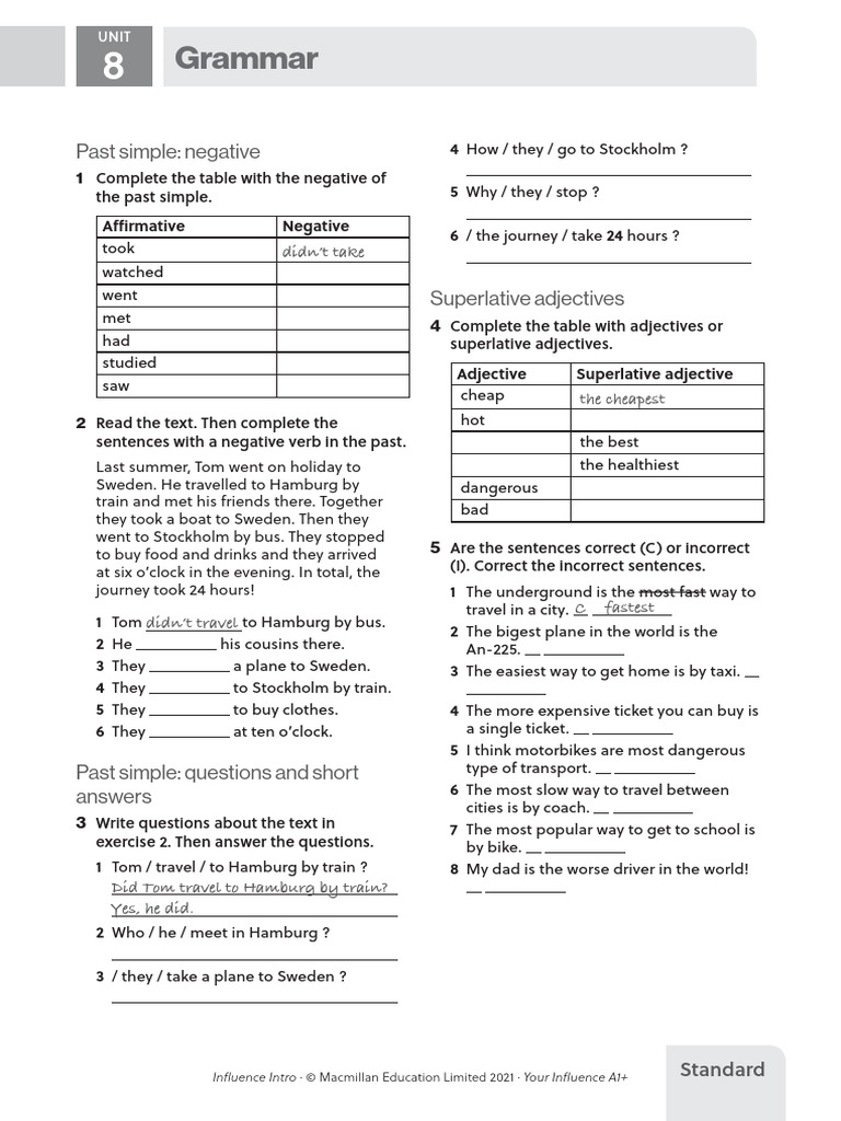 Intro A1PLUS U8 Grammar Standard | PDF | Linguistic Typology | Languages