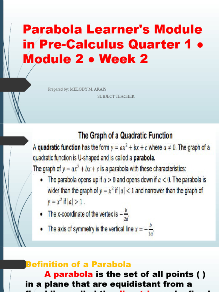 Understanding Parabolas in Pre-Calculus | PDF | Teaching Methods & Materials | Science & Mathematics
